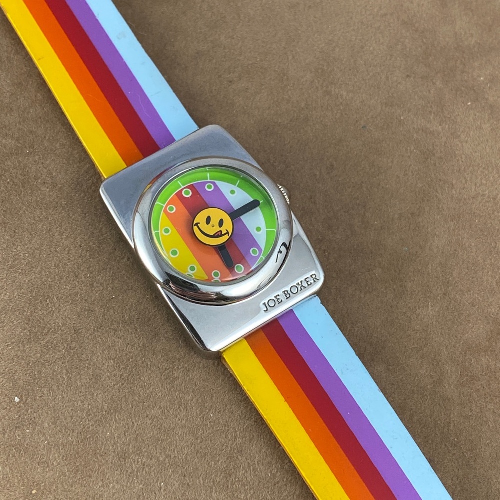 Vintage Joe Boxer Smiley Face Watch Rainbows - Gem